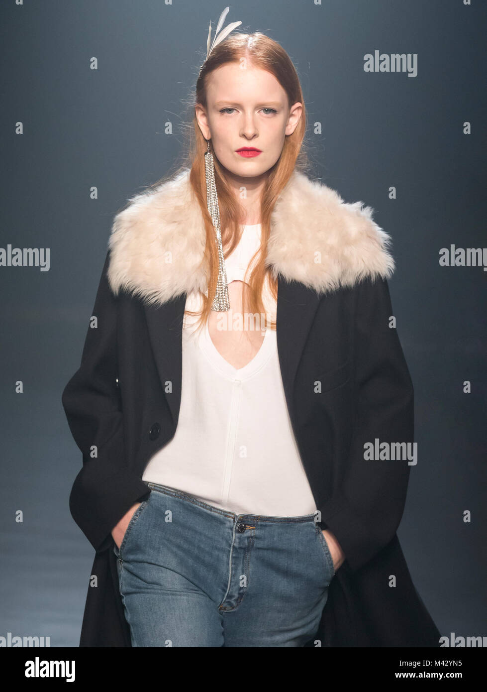 NEW YORK, NY - February 12, 2018: Victoria Schons walks the runway at ...