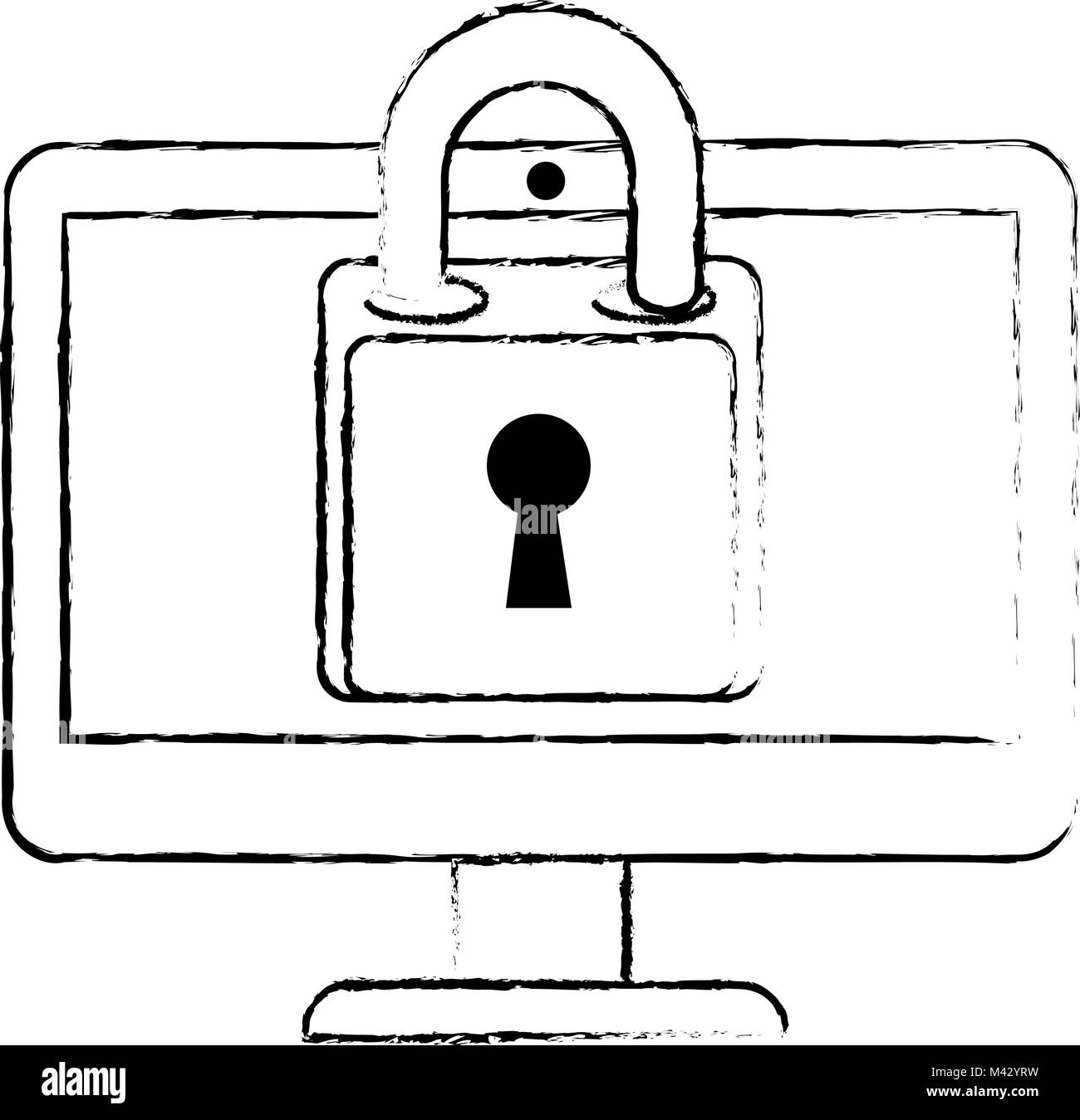 monitor computer with padlock Stock Vector Image & Art - Alamy