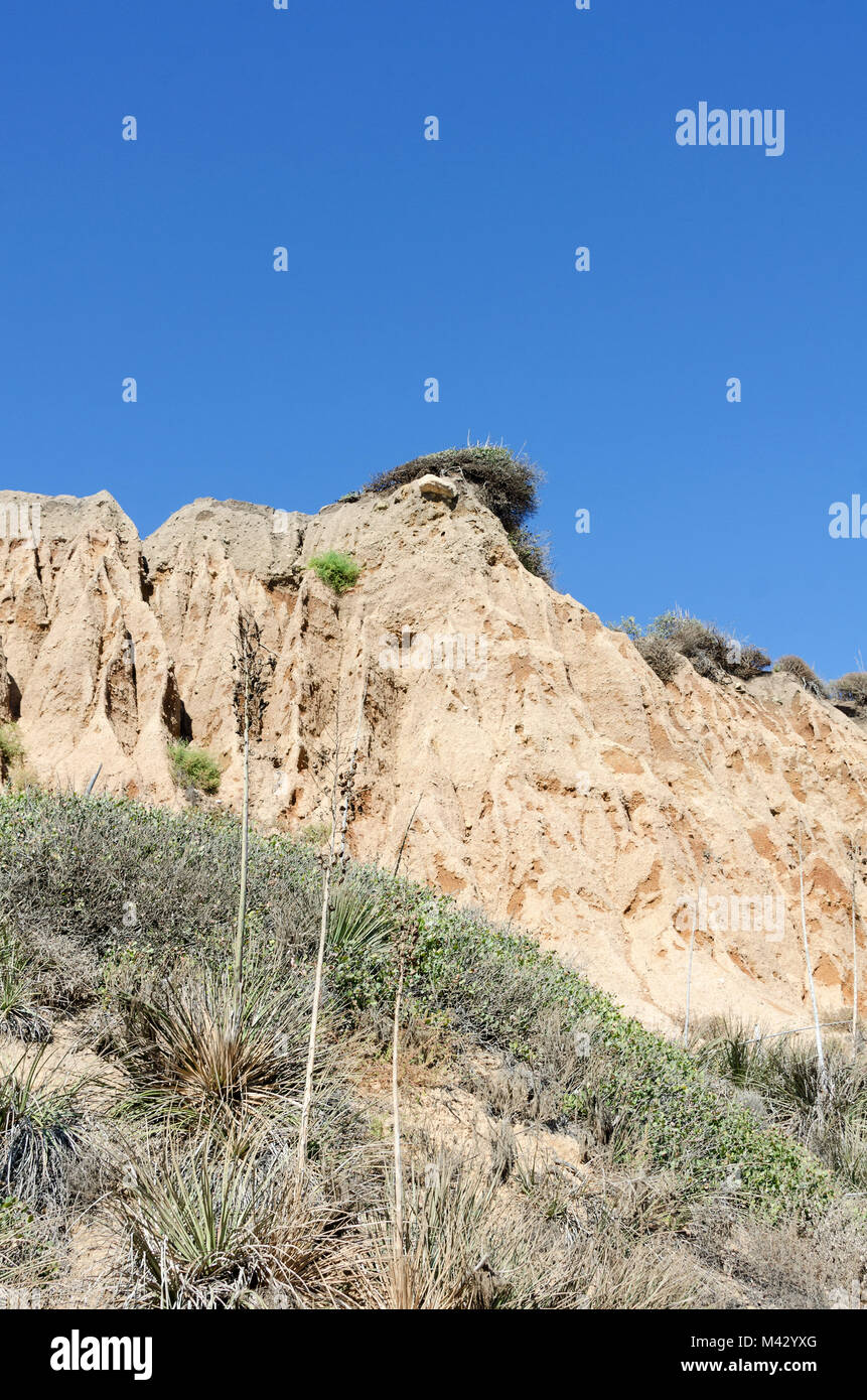 Eroding sandstone cliffs at El Matador State Beach, Malibu, California ...