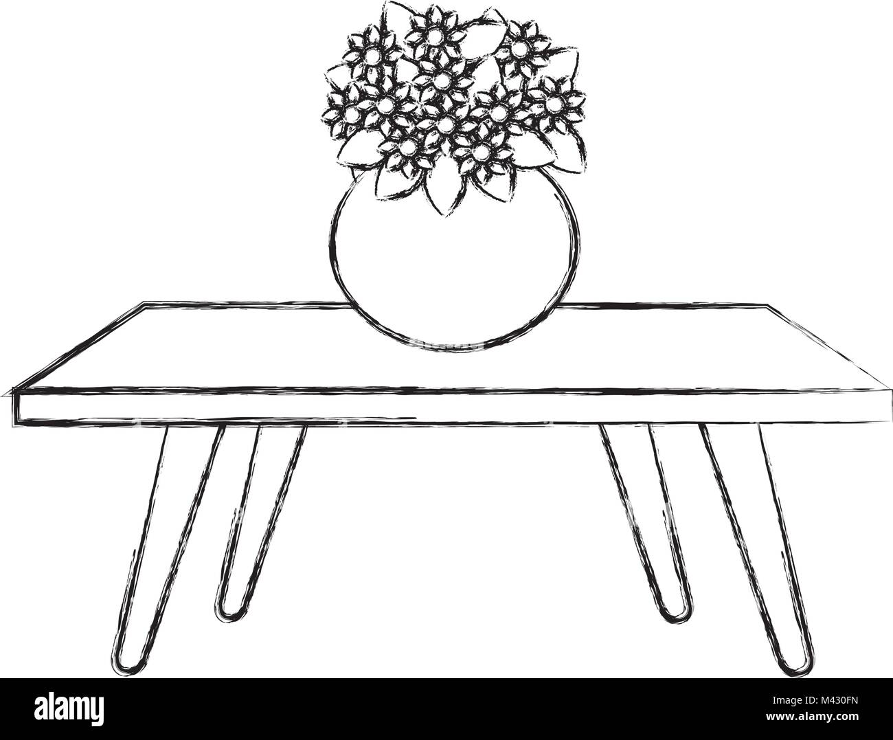 living room table with cute vase and flowers decorative Stock Vector ...