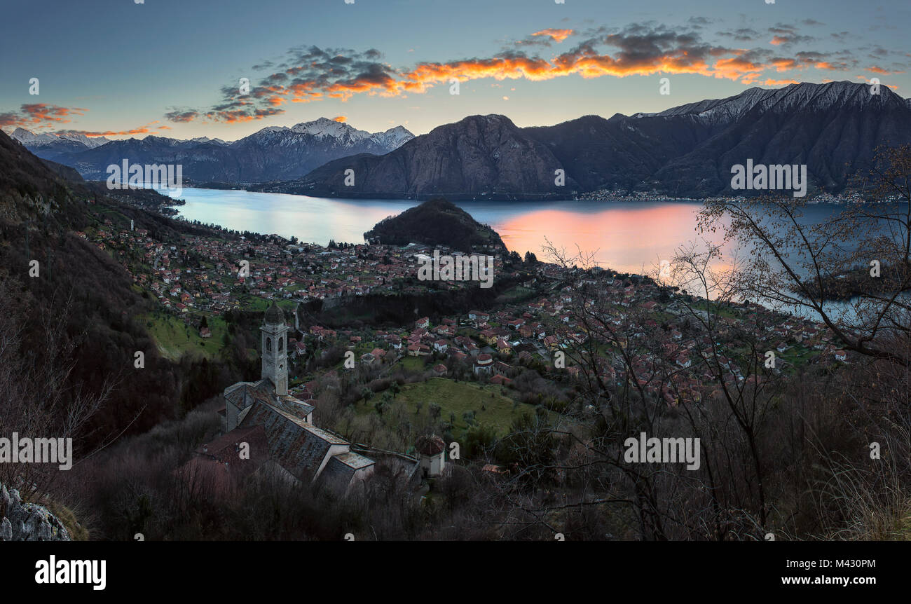 Sunrise on Ossuccio, lake como, Como province, Lombardy, Italy, Europe ...
