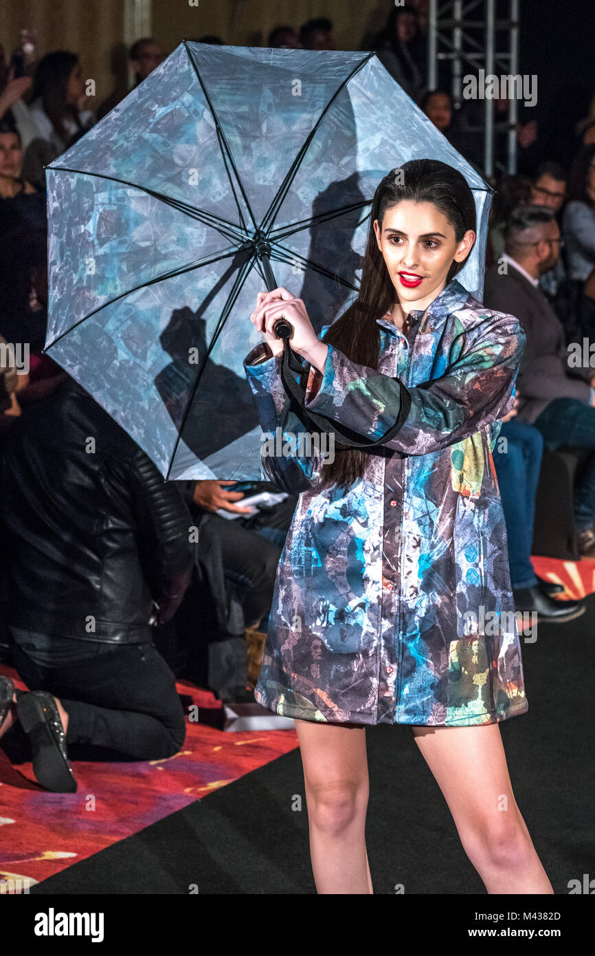 New York, USA, 13 Feb 2018. A model presents the rain collection of the ...