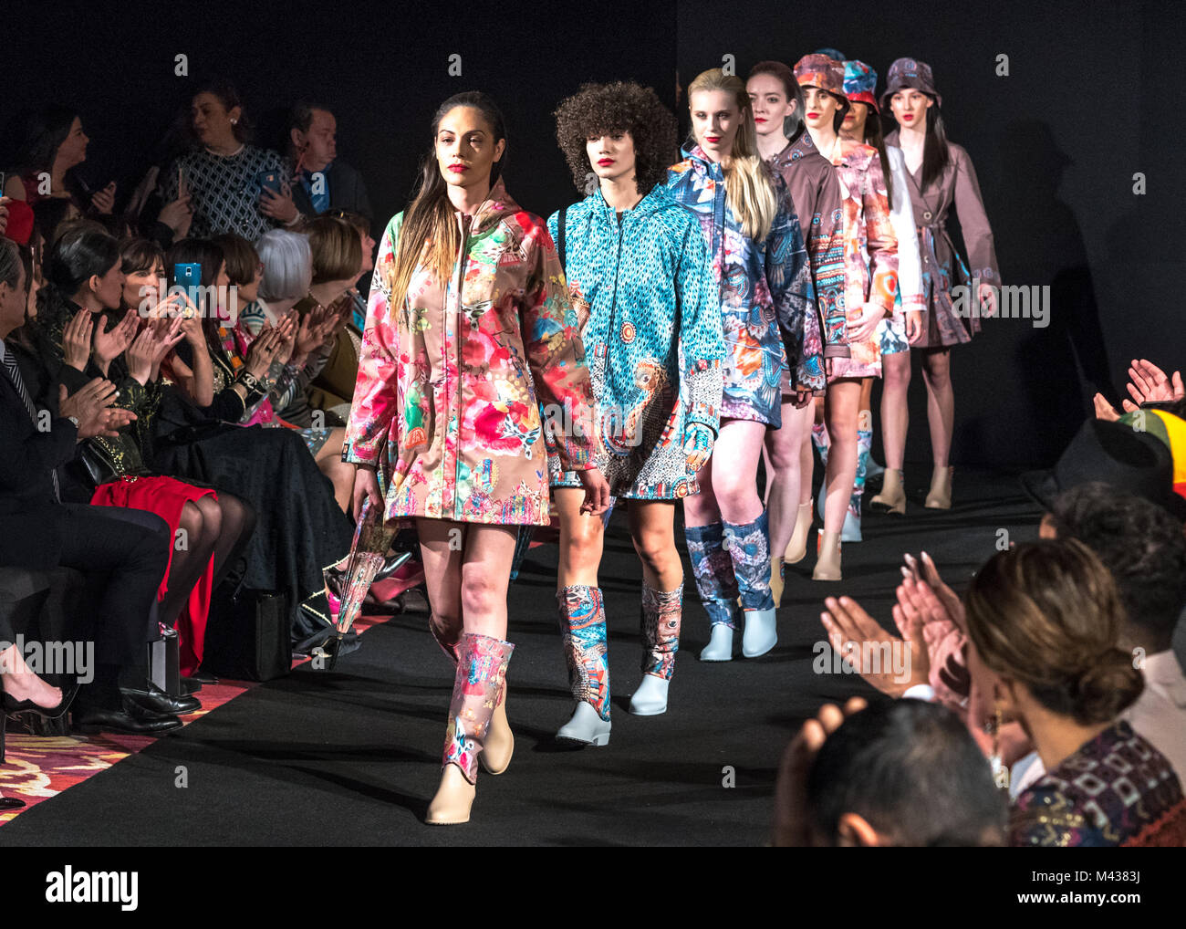 New York, USA, 13 Feb 2018. Models present the rain collection of the ...