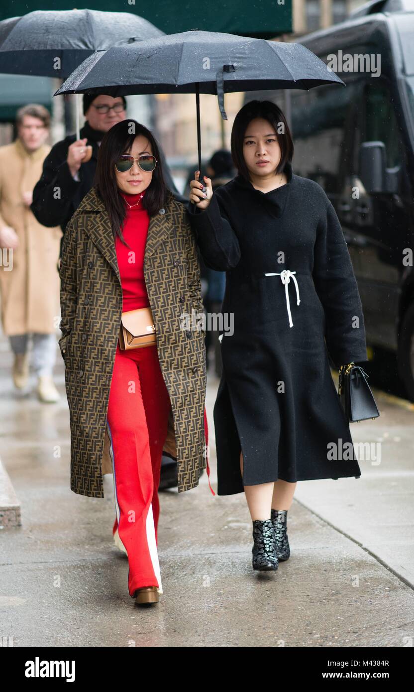 A chic showgoer arriving for the Victoria Beckham runway show during ...