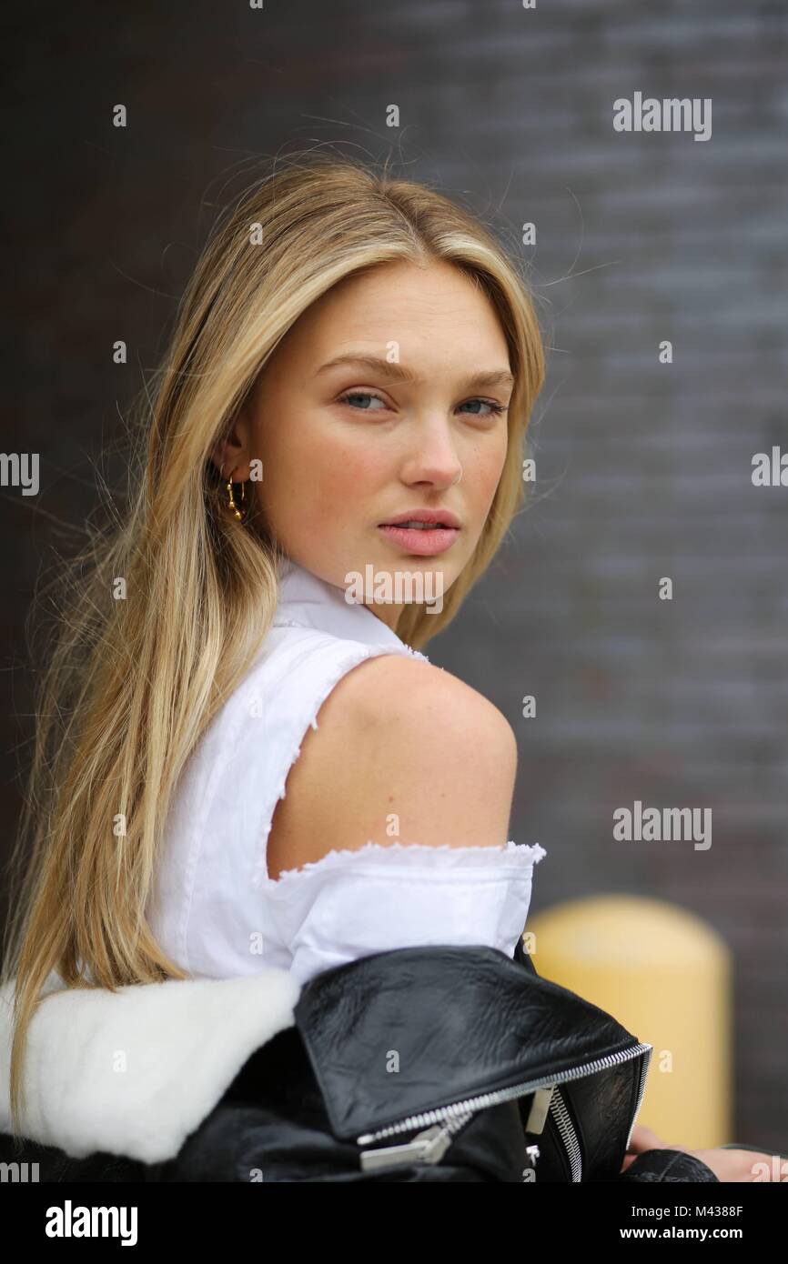 Model Romee Strijd arriving for a runway show during New York Fashion ...