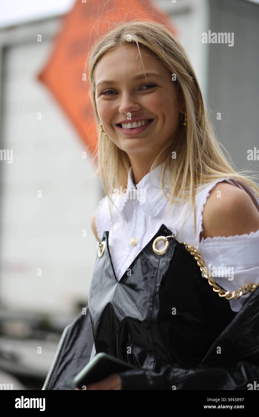 Model Romee Strijd arriving for a runway show during New York Fashion ...