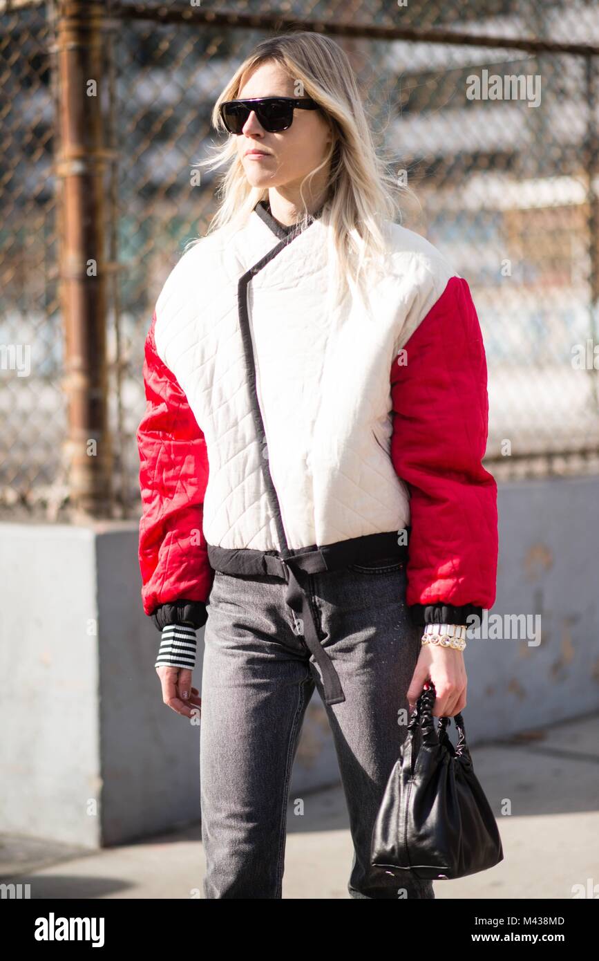 Bogger Linda Tol arriving for a runway show during New York Fashion ...