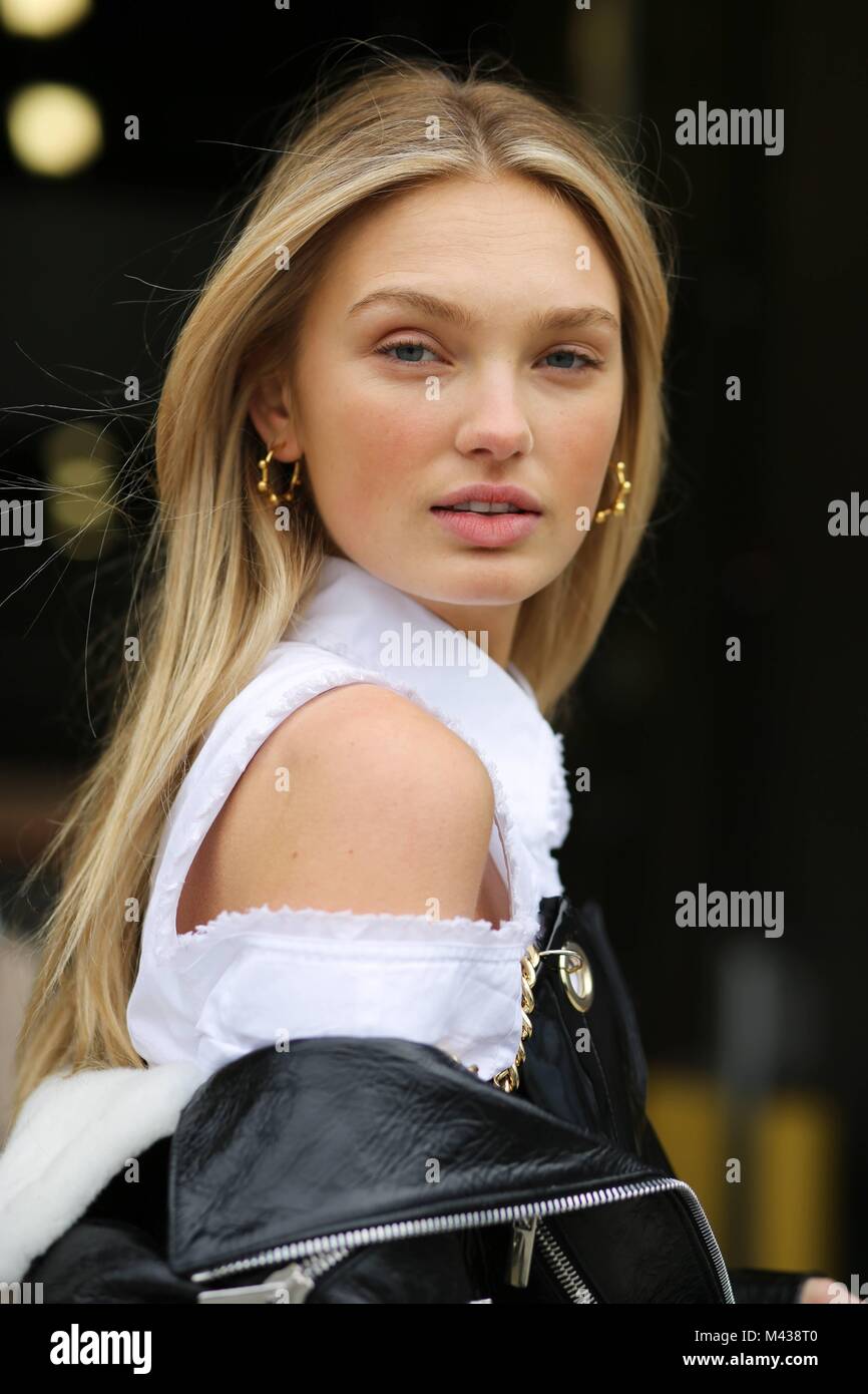 New York City, USA. 12th Feb, 2018. Model Romee Strijd arriving for a ...