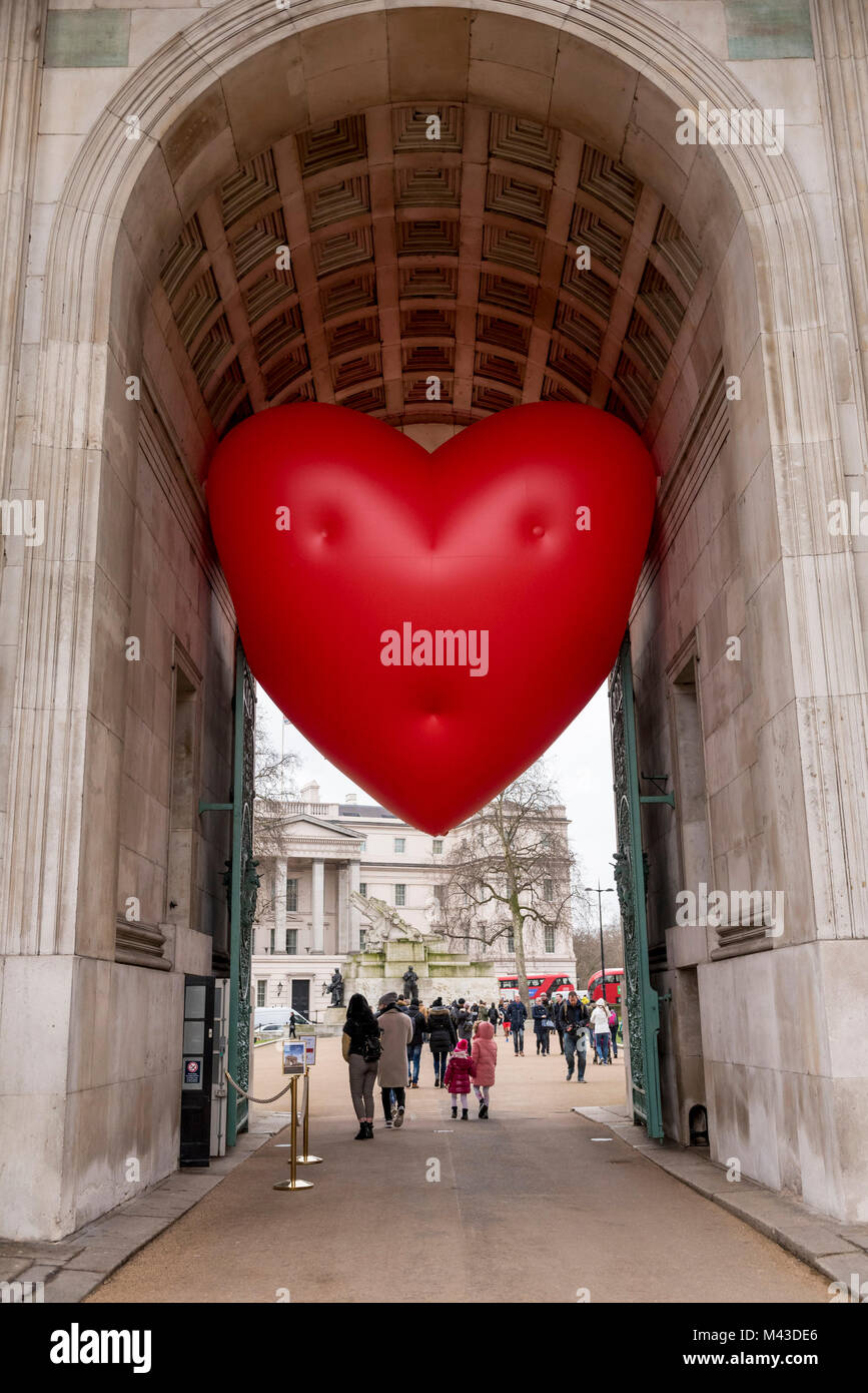London, UK. 14 February 2018. A giant chubby heart balloon is seen at ...