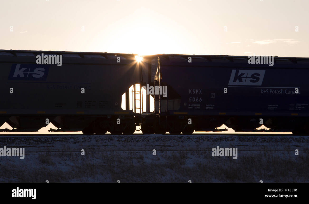 Rail Cars Sunset Potash Mine industry Canada Stock Photo - Alamy