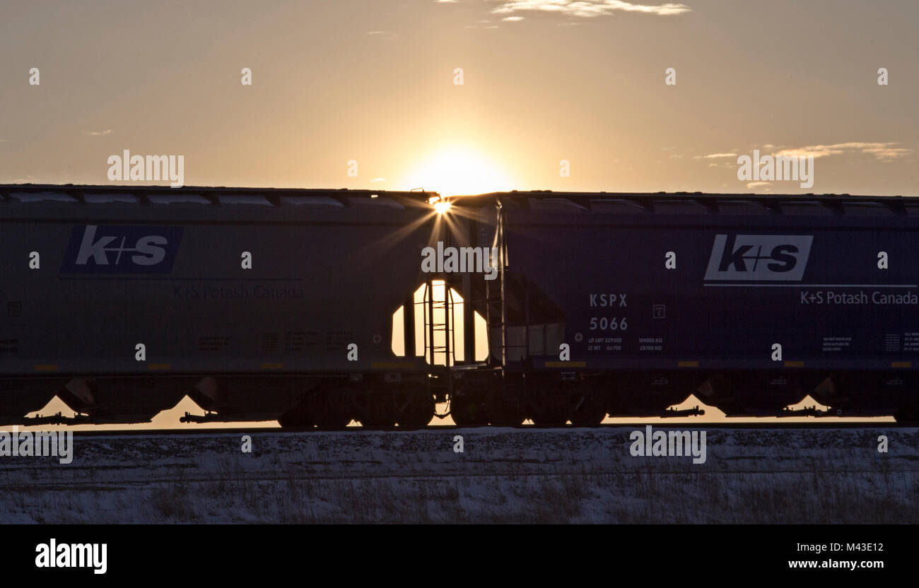 Rail Cars Sunset Potash Mine industry Canada Stock Photo - Alamy