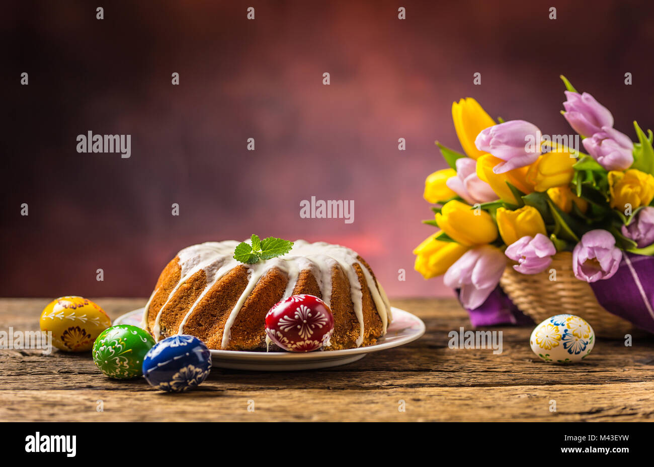 Easter Cake. Traditional ring marble cake withe easter decotation ...