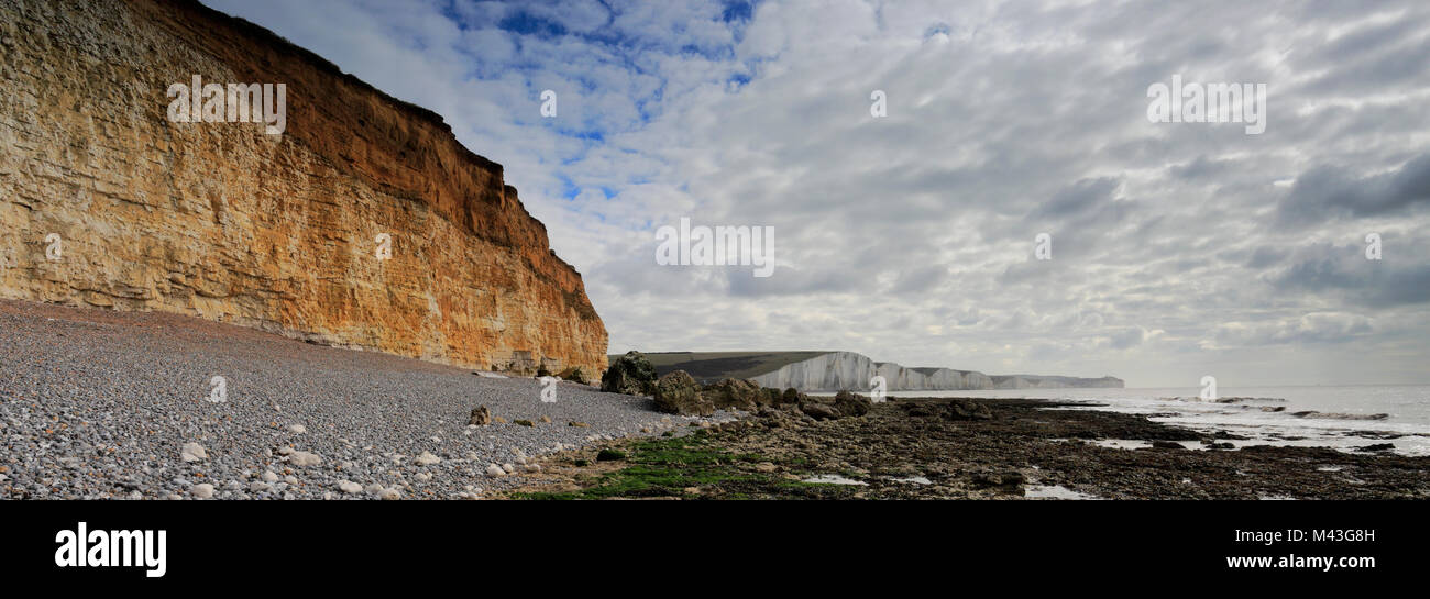 The 7 Sisters White Chalk Limestone Cliffs, Seaford Head, South Downs ...