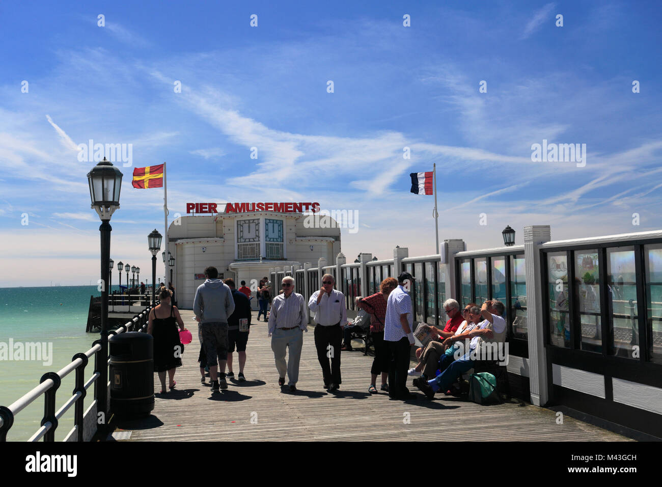 Summer view over the Victorian Pier, Worthing town, West Sussex ...