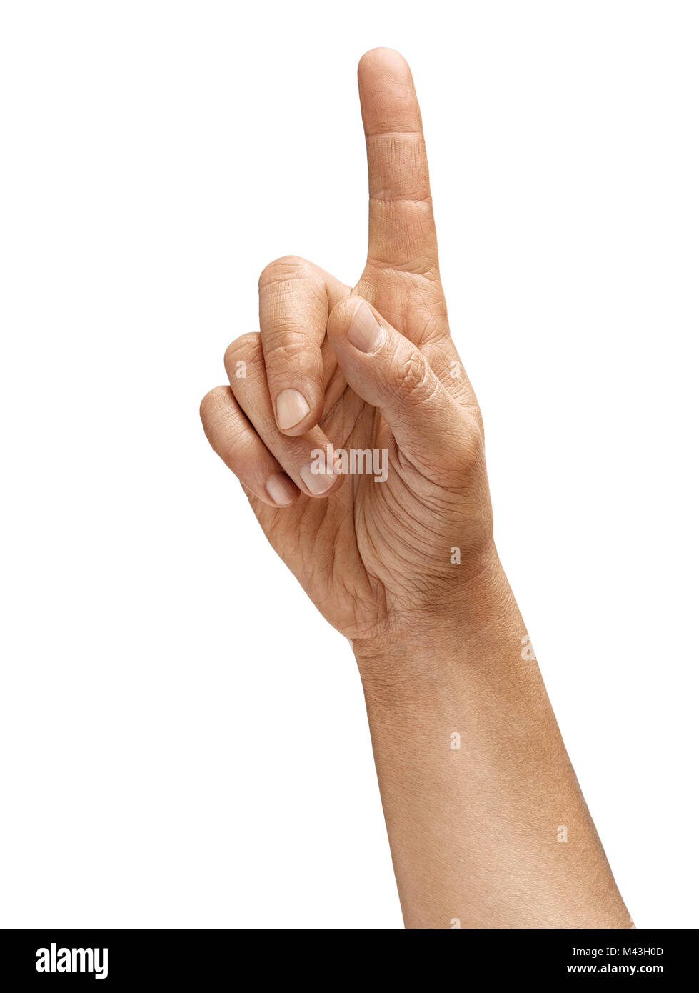 Man's hand indicating index finger up isolated on white background ...