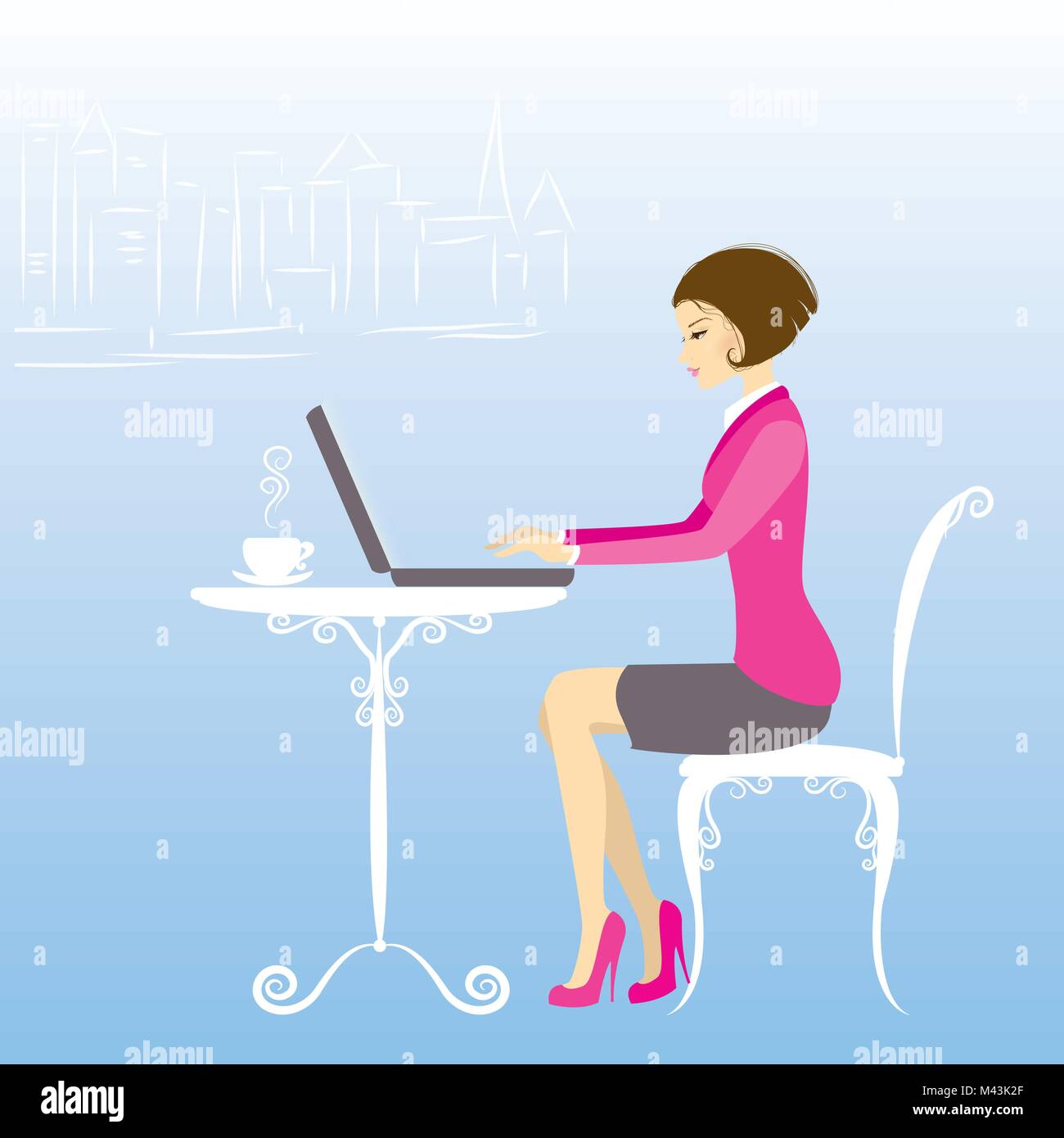 Woman working on laptop computer Stock Vector Images - Alamy