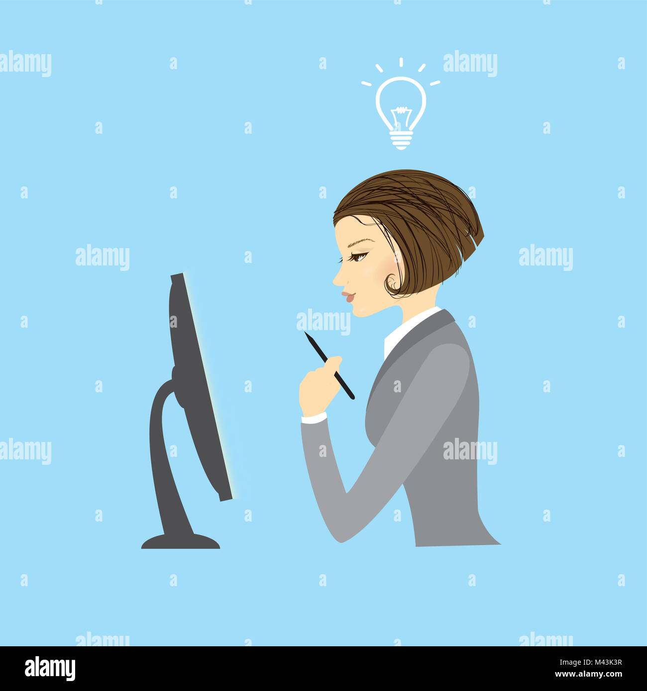 Business woman sitting at a computer monitor Stock Vector Image & Art ...