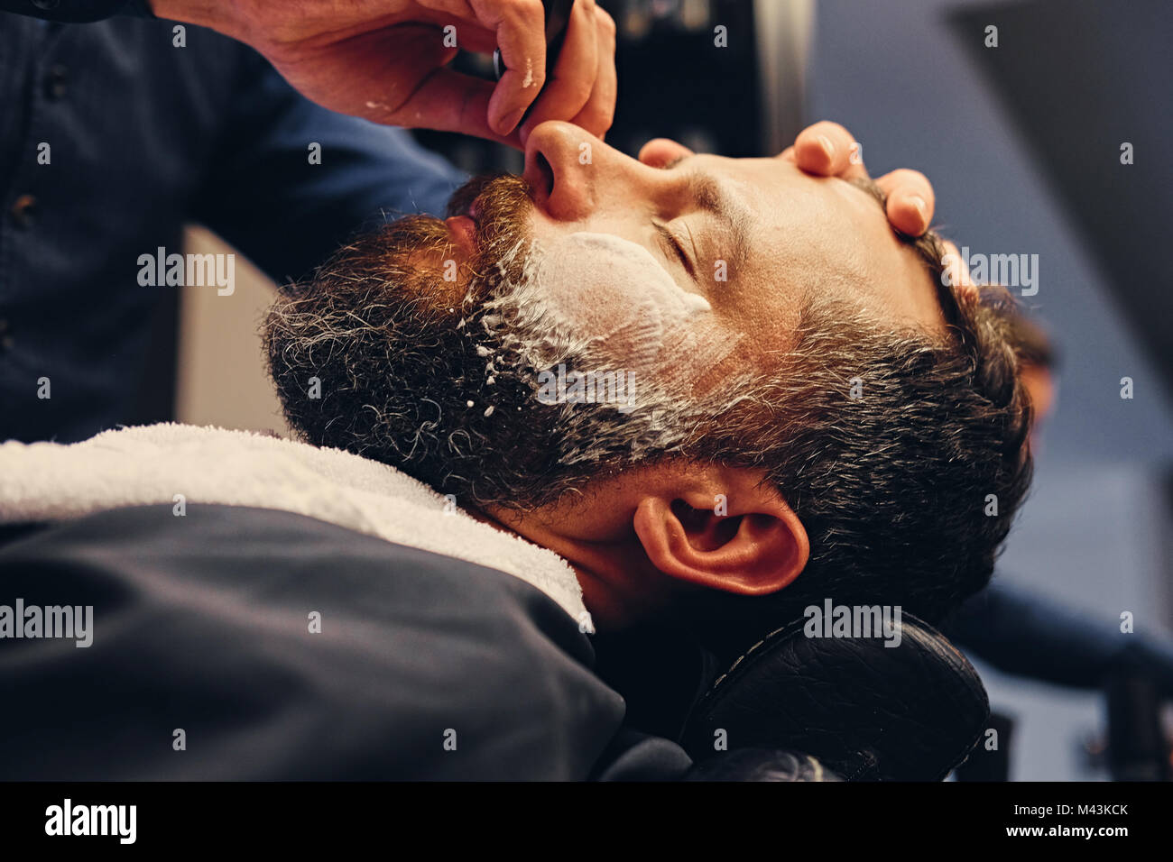 Close up image of barber Stock Photo - Alamy
