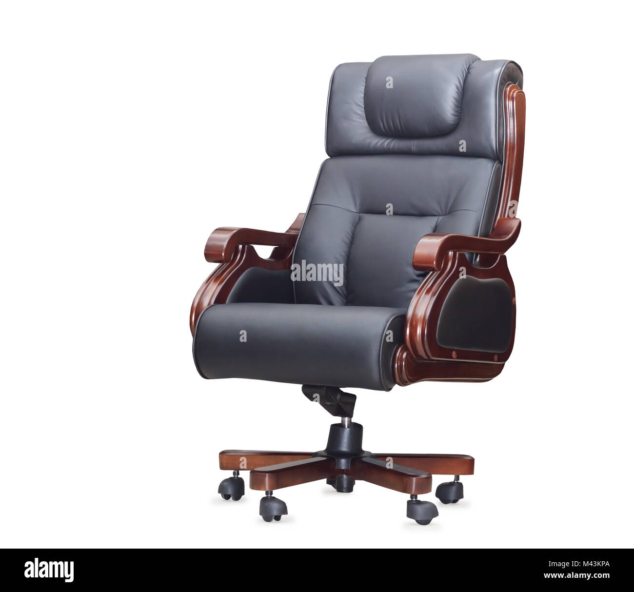 The office chair from black leather. Isolated Stock Photo - Alamy