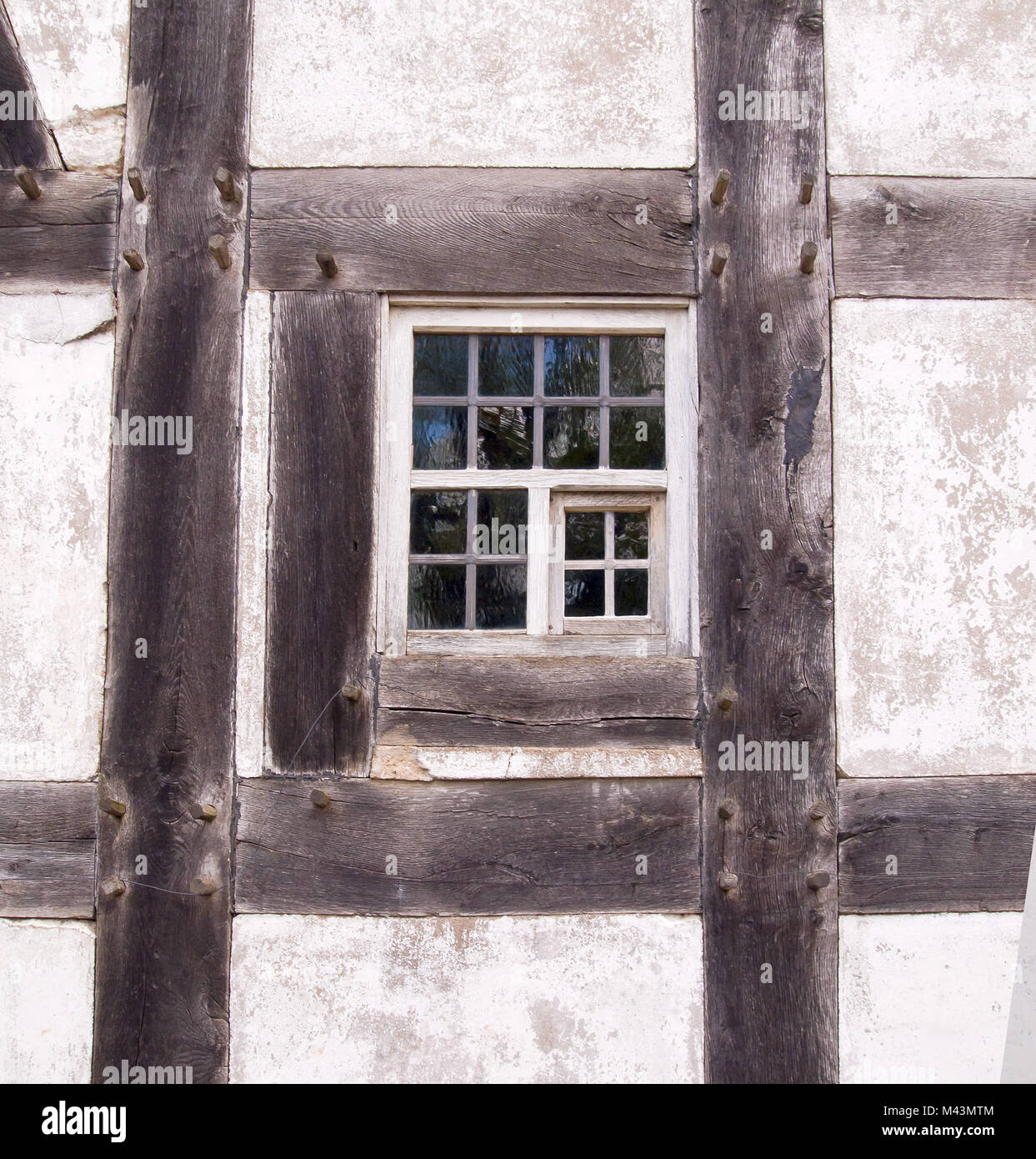 old window at a wooden framework house Stock Photo - Alamy