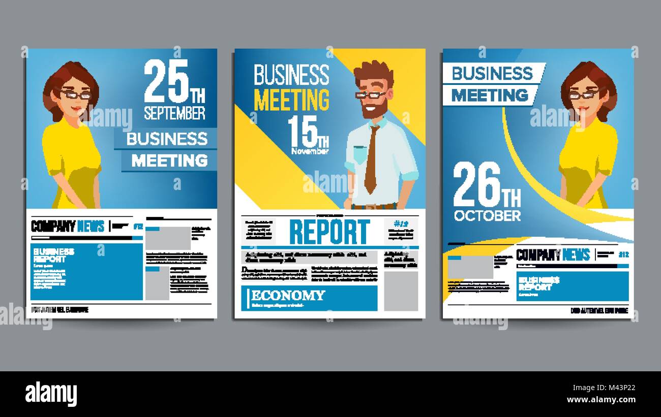 Business Meeting Poster Set Vector. Businessman And Business Woman ...