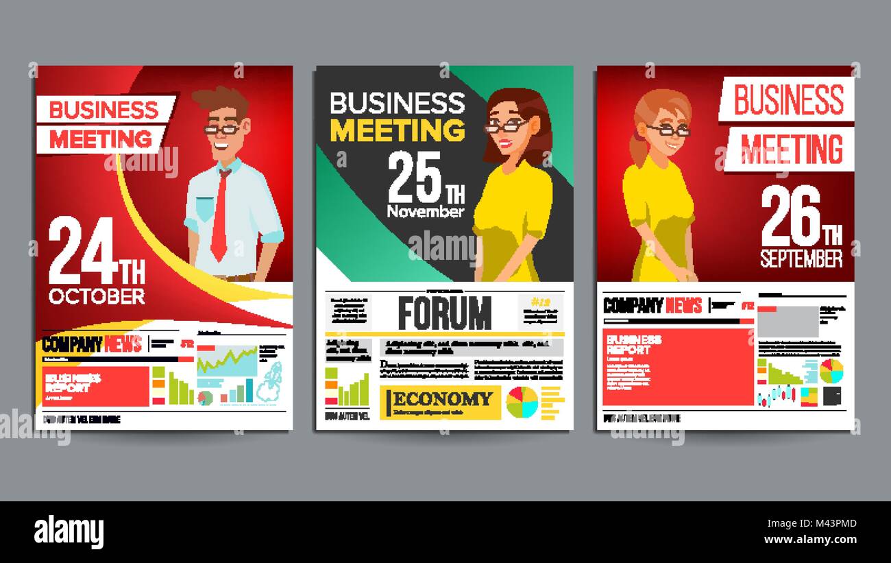 Business Meeting Poster Set Vector. Businessman And Business Woman ...