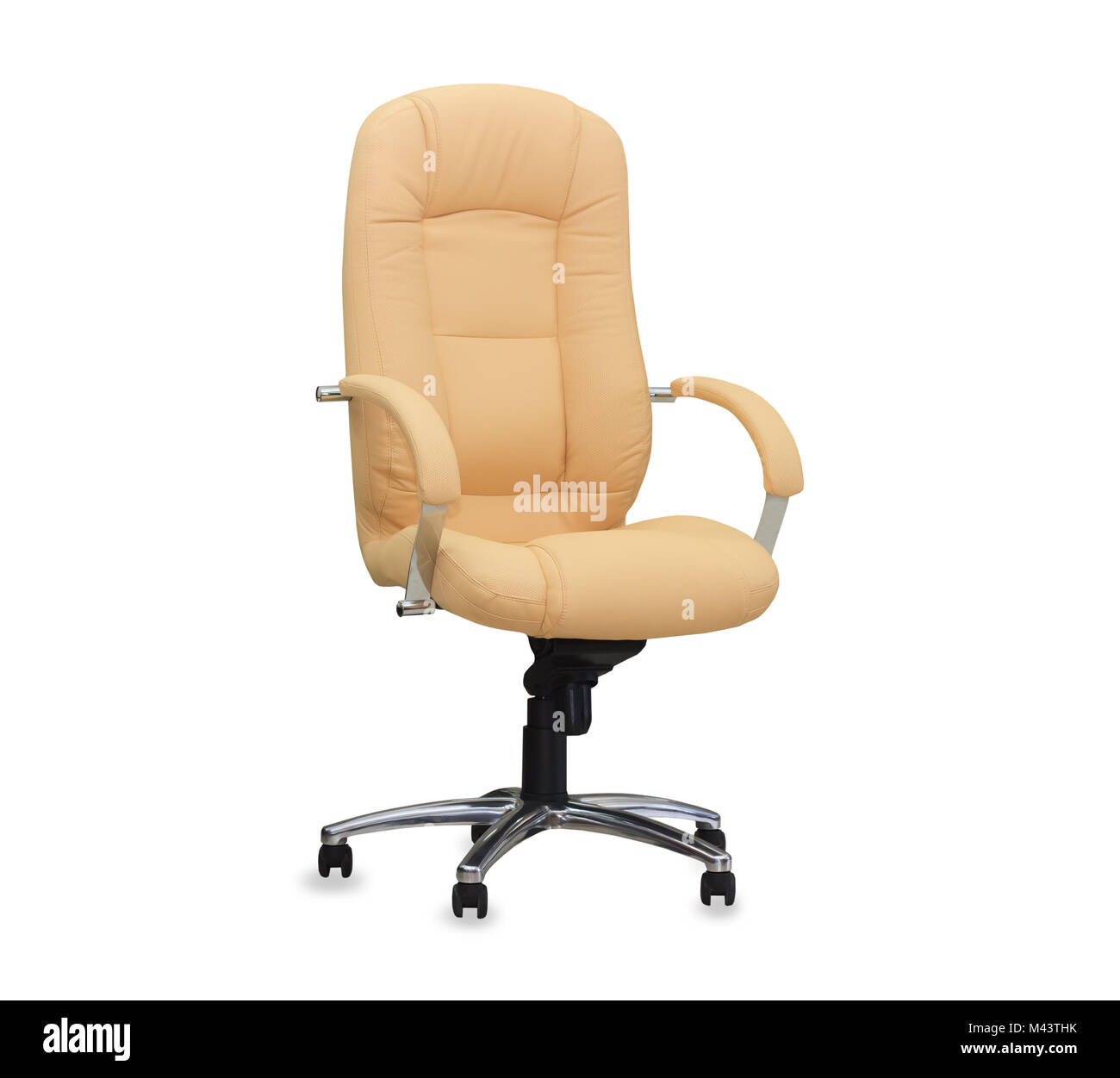 The office chair from beige leather. Isolated Stock Photo - Alamy