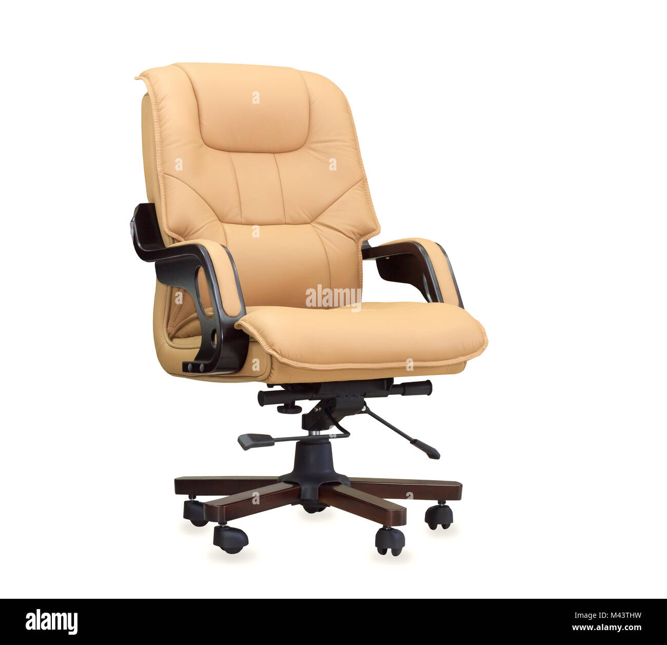 The office chair from beige leather. Isolated Stock Photo - Alamy