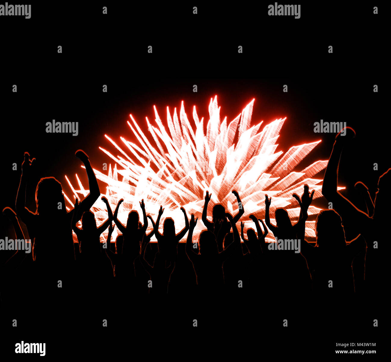 Celebration with Fireworks Silhouette Illustration Stock Photo - Alamy