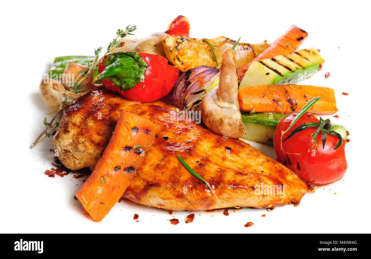 grilled chicken fillet and vegetables Stock Photo - Alamy