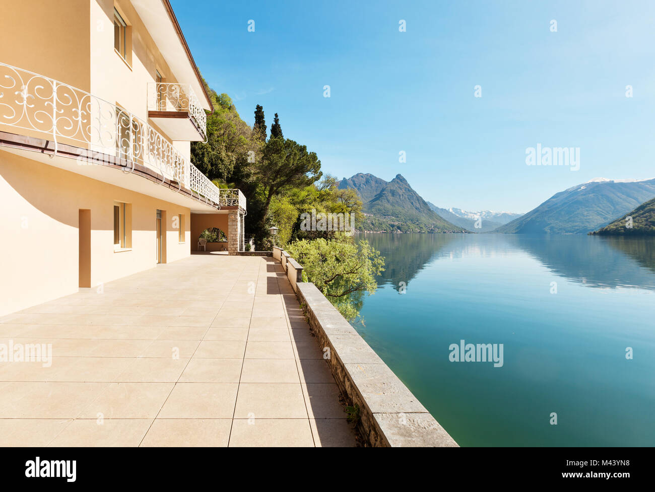 beautiful landscape, lake view from the terrace of a penthouse Stock ...