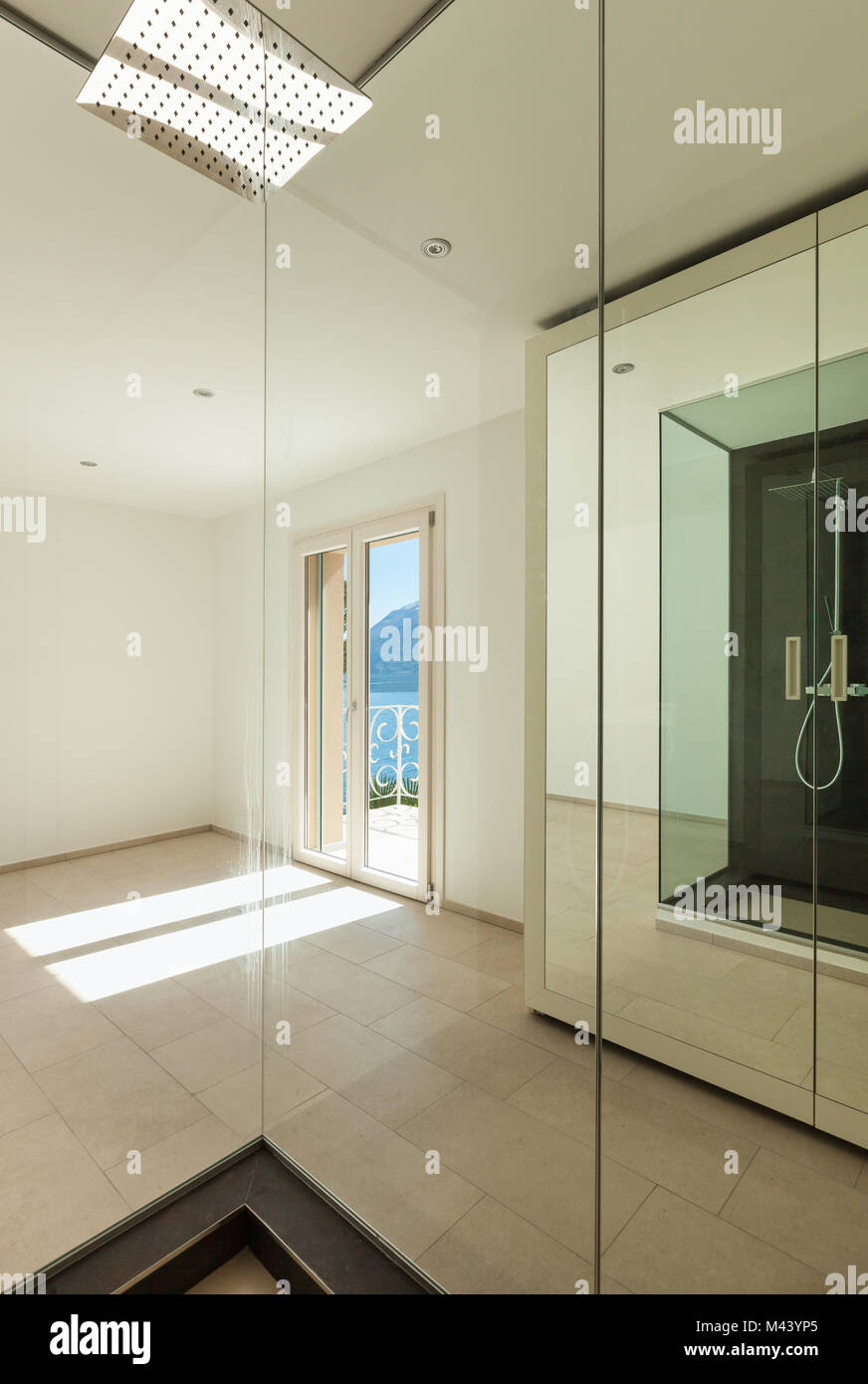 Interior of a new empty house, bathroom, view from the shower Stock ...
