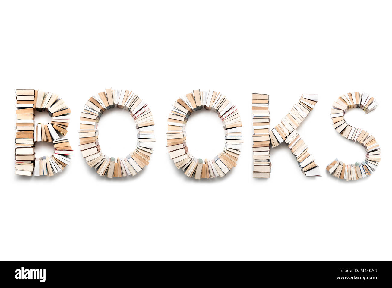 BOOKS word formed from books, shot from above on white background Stock ...