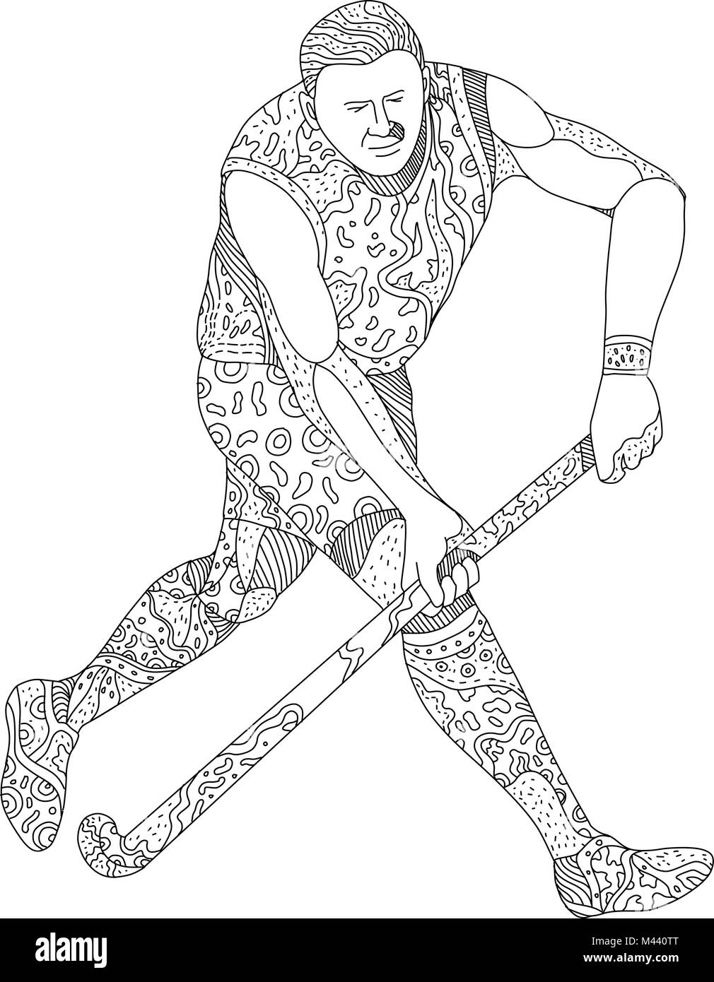 Doodle art illustration of a Field hockey player, a team sport of the ...