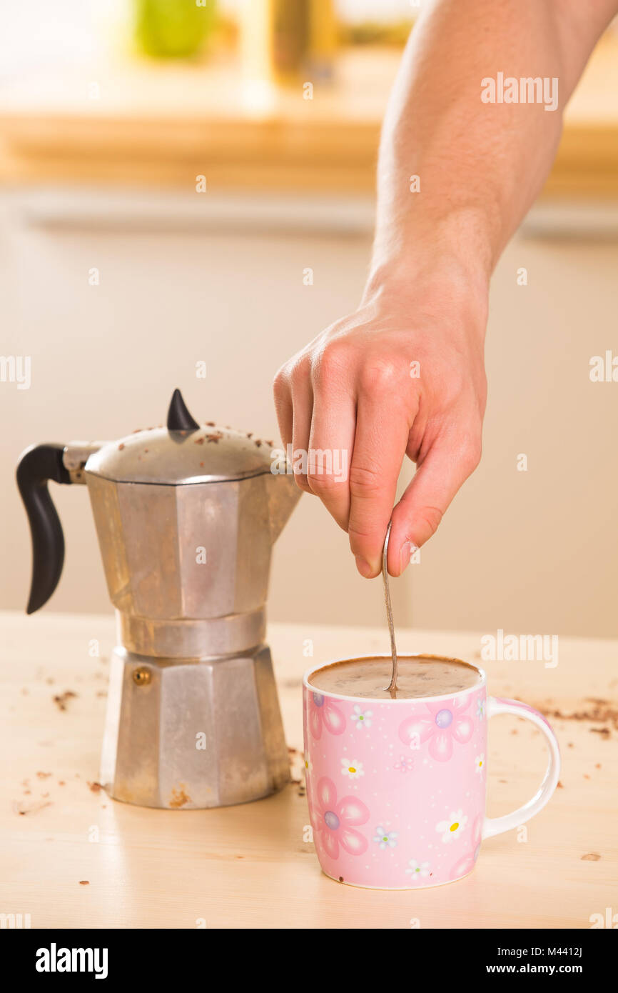 Coffee in Italian style on a wooden table Stock Photo - Alamy