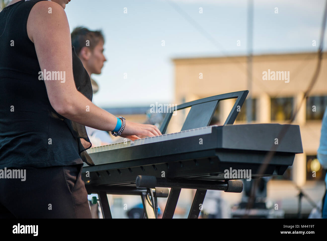 Male musician plays a musical instrument on the stage. Artist playing ...