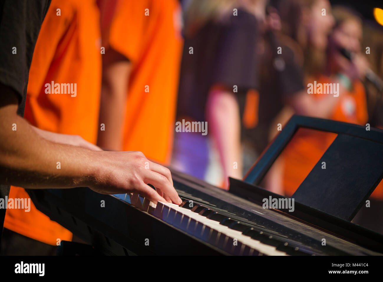 Male musician plays a musical instrument on the stage. Artist playing ...