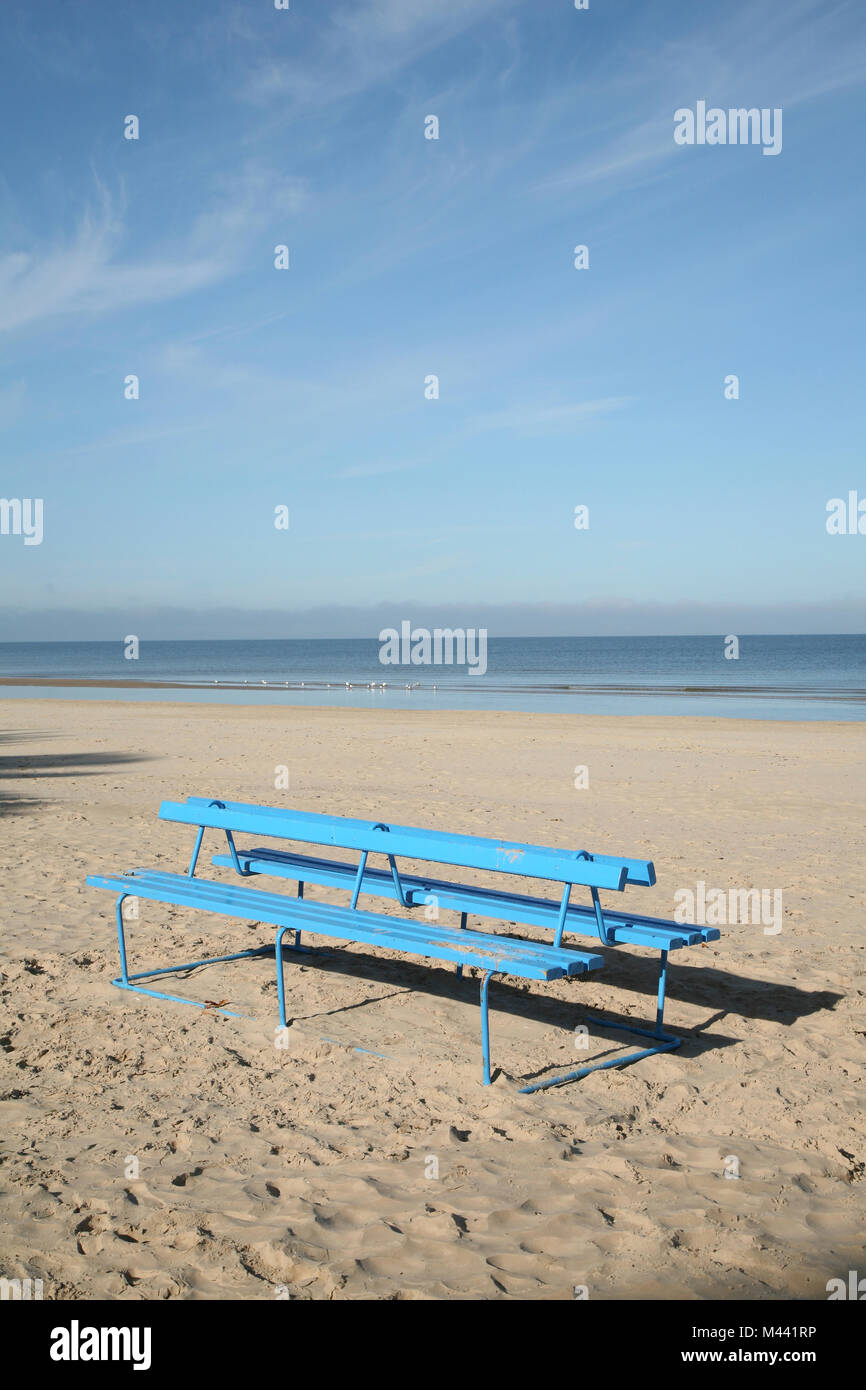 light blue bench on wild beach Stock Photo - Alamy