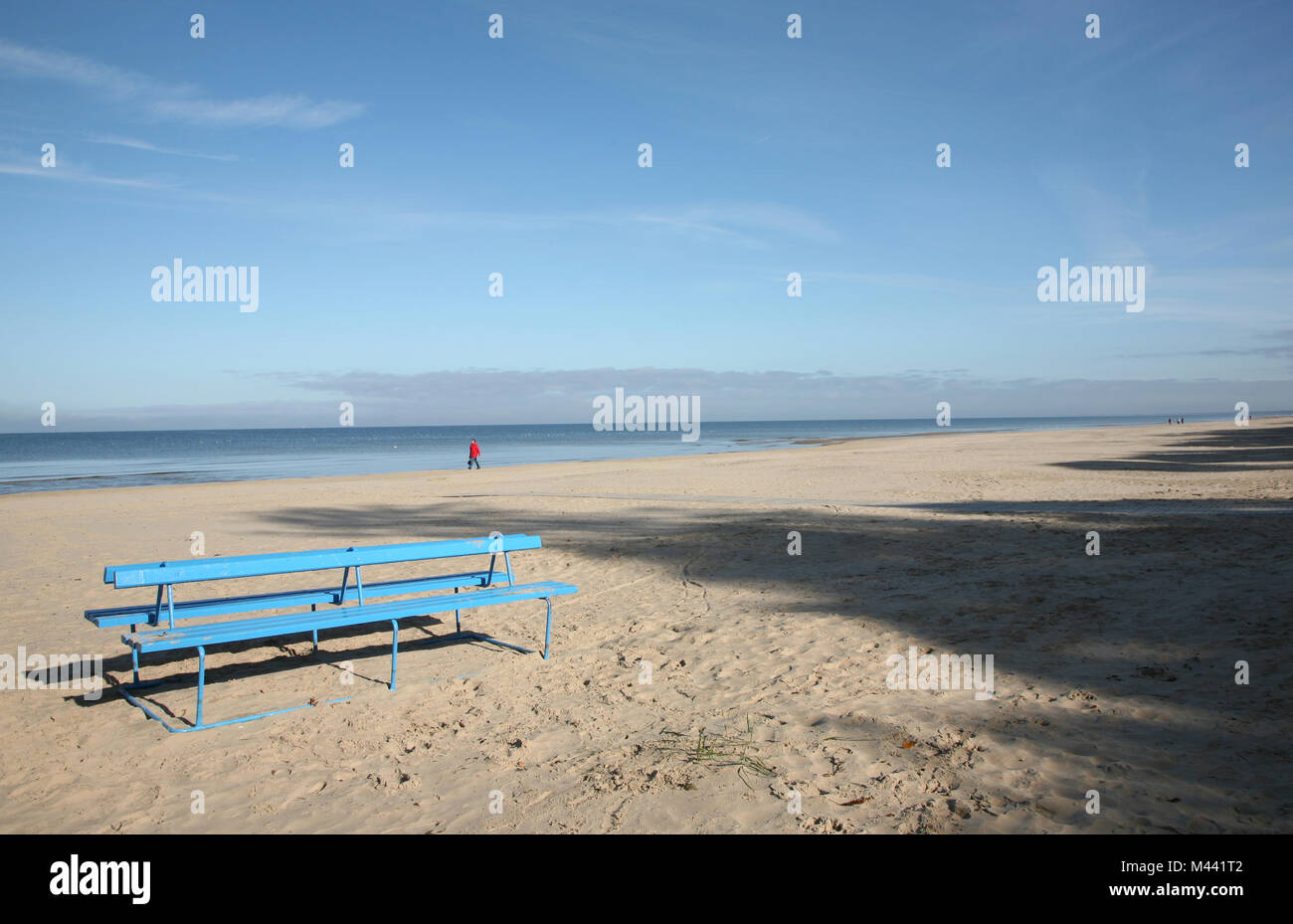 light blue bench on wild beach Stock Photo - Alamy