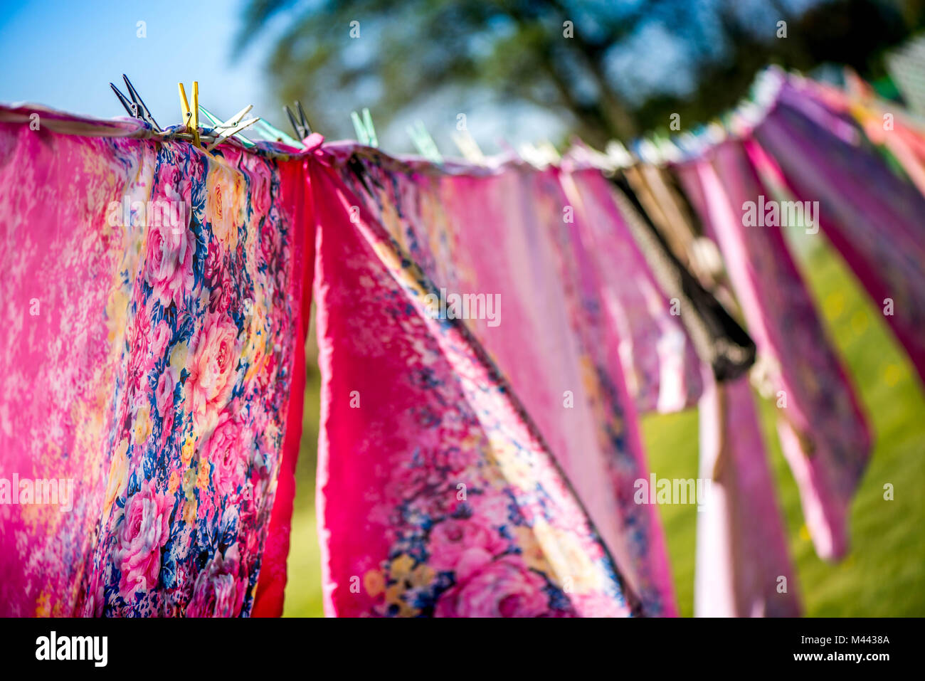 Holidays and vacation on countryside at camping. Just washed, fresh and ...
