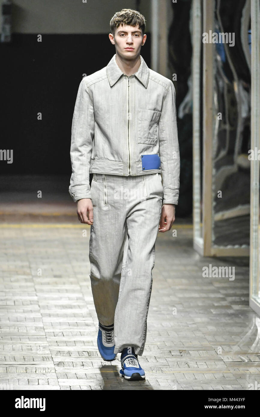 A model on the runway at the Dirk Bikkembergs show during Milan Men's ...