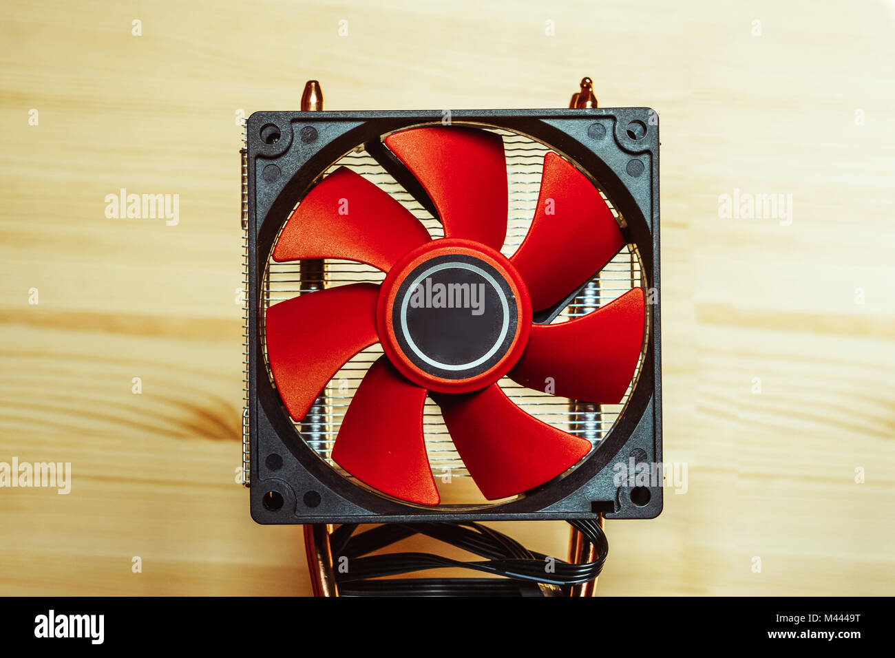 CPU cooler, radiator with 2 fans with red blades Stock Photo - Alamy