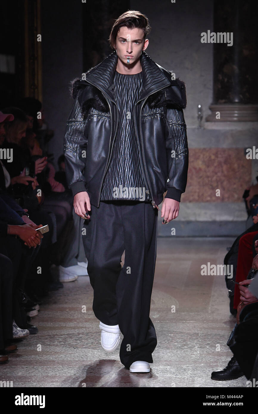 A model on the runway at the Les Hommes show during Milan Men's Fashion ...