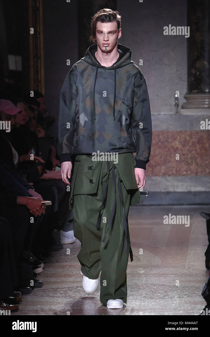 A model on the runway at the Les Hommes show during Milan Men's Fashion ...