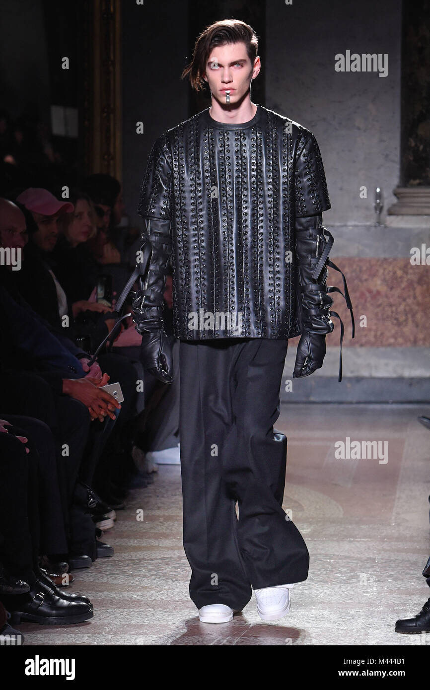 A model on the runway at the Les Hommes show during Milan Men's Fashion ...