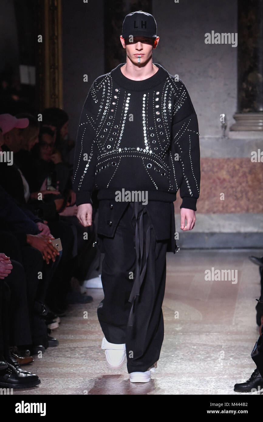 A model on the runway at the Les Hommes show during Milan Men's Fashion ...