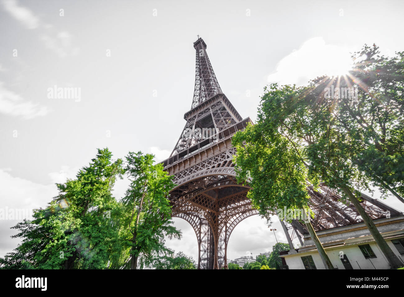 The Eiffel Tower bottom view back light Stock Photo - Alamy