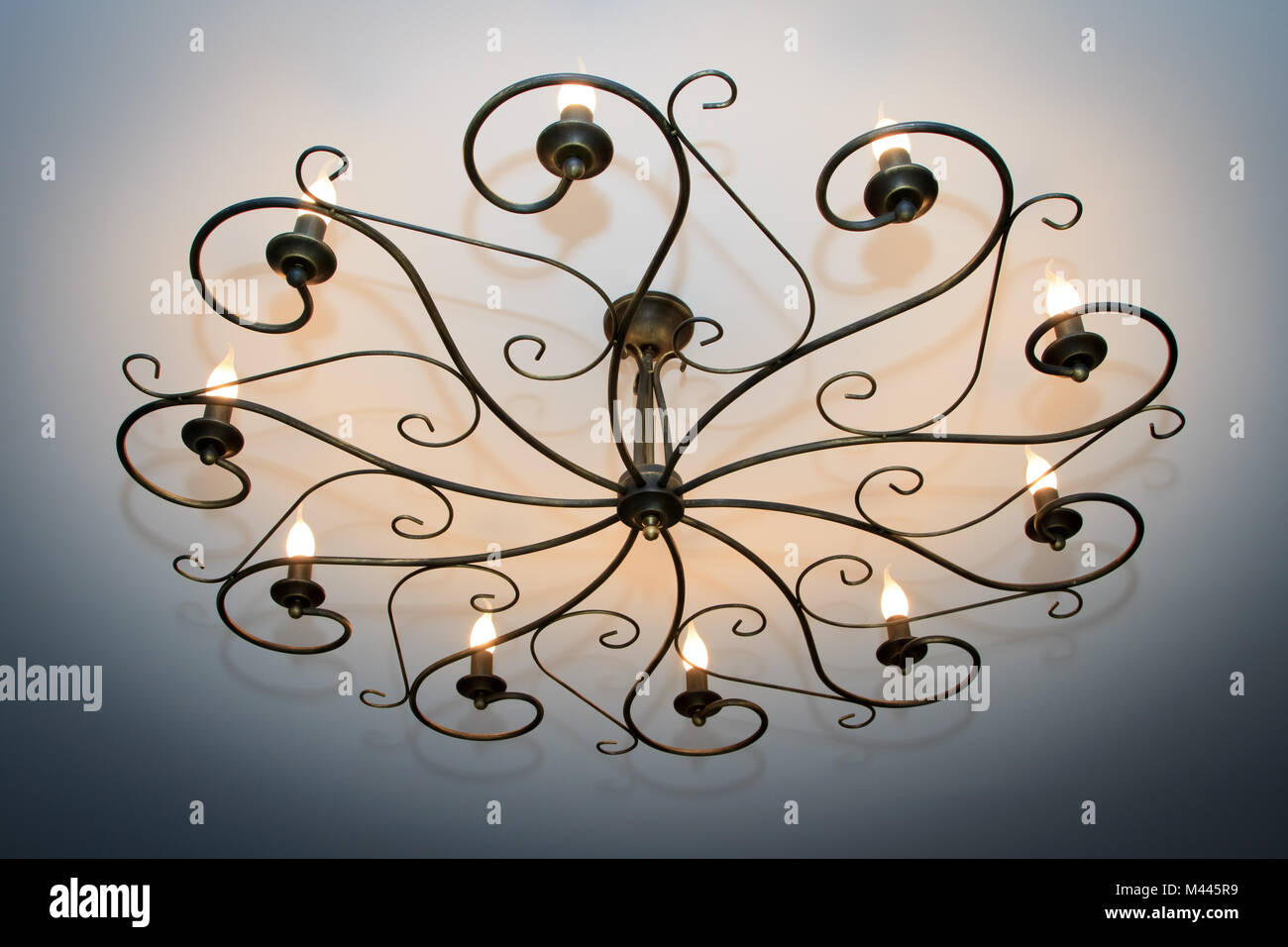 old vintage chandelier with ten lamps Stock Photo - Alamy