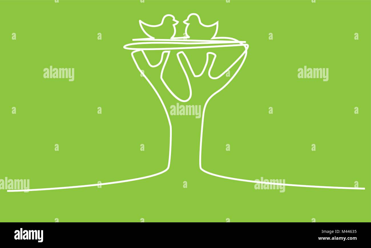 Abstract one line drawing with birds in nest Stock Vector Image & Art ...