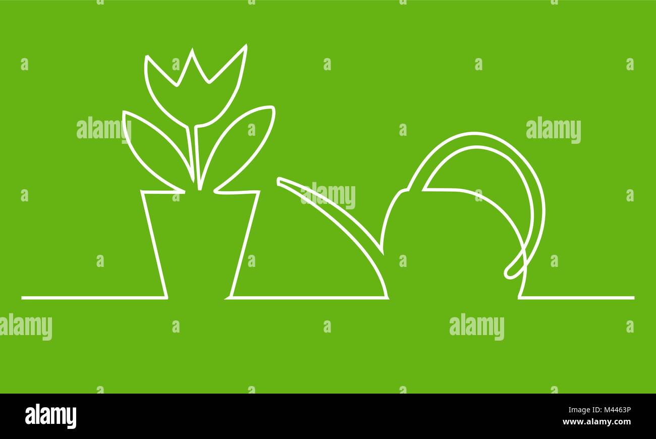 Abstract one line drawing with watering can and flower Stock Vector ...